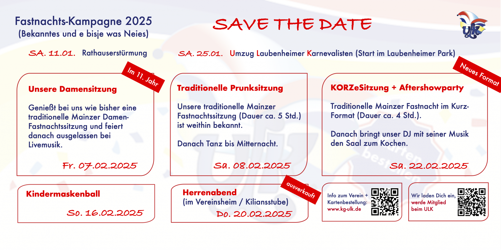 SAVE THE DATE - Kampagne 2025 - Karneval-Gesellschaft ULK 1930 e.V.
